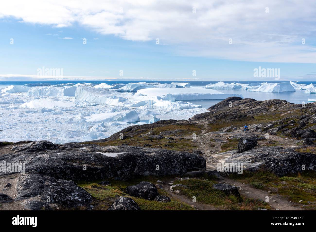 Hiking trail along the World Heritage Site Ilulissat Icefjord. Disko ...