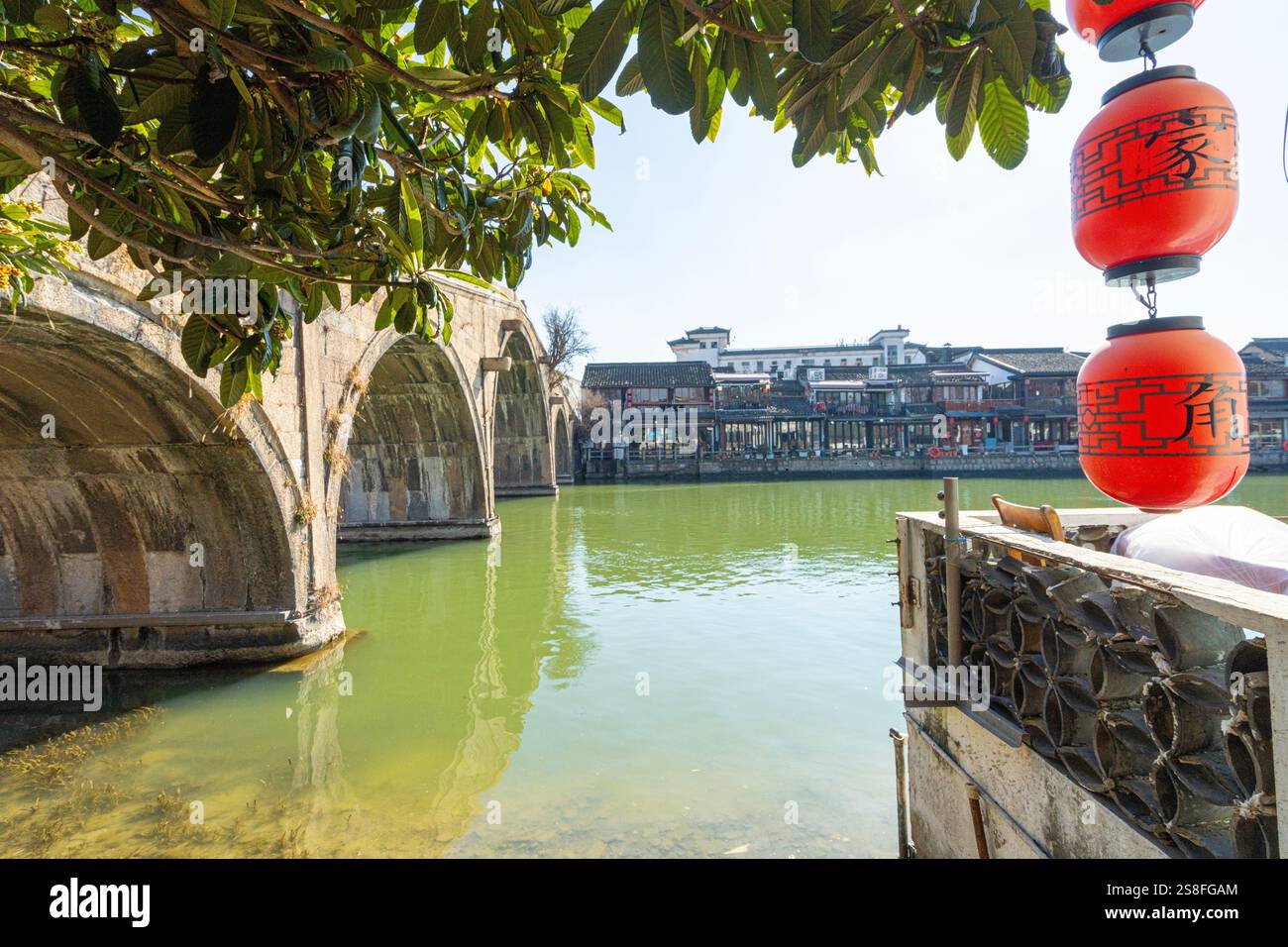 Shanghai, China. January 8, 2025. panoramic view of the canals between the characteristic old ...