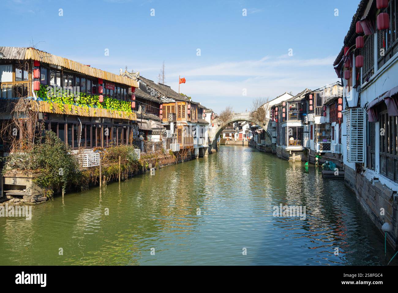 Shanghai, China. January 8, 2025. panoramic view of the canals between the characteristic old ...