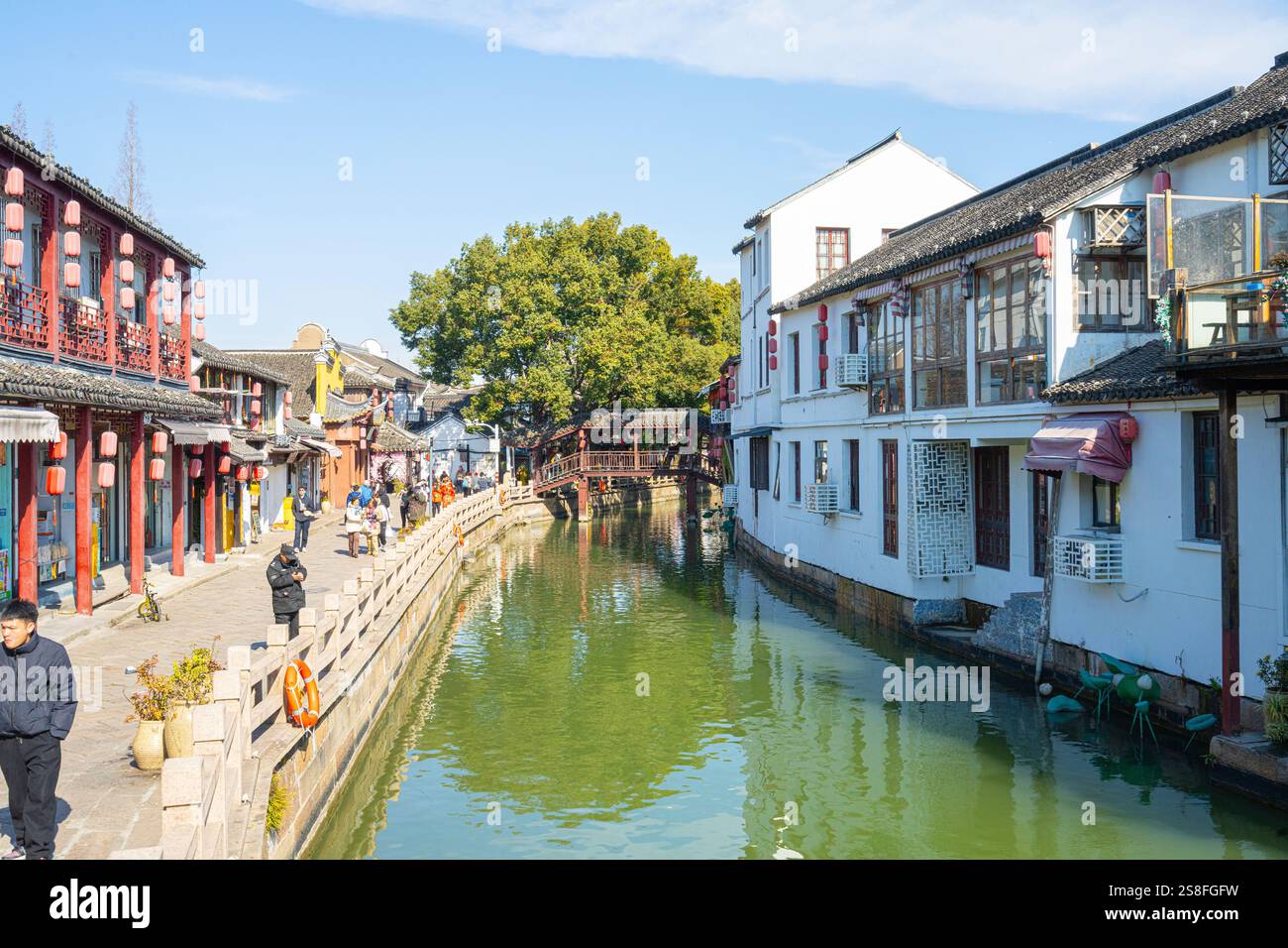 Shanghai, China. January 8, 2025. panoramic view of the canals between the characteristic old ...