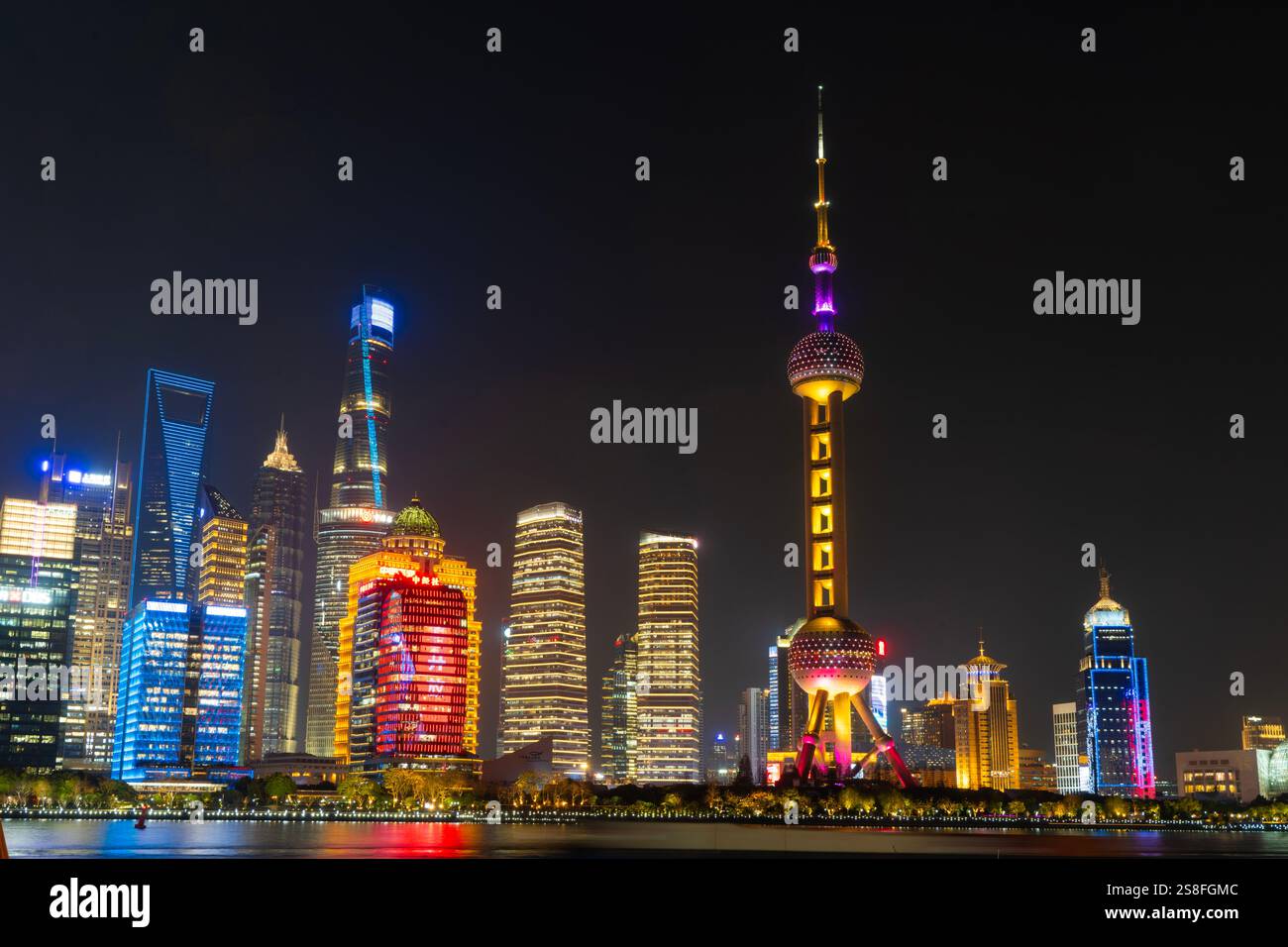 Shanghai, China. January 8, 2025. panoramic night view of the ...