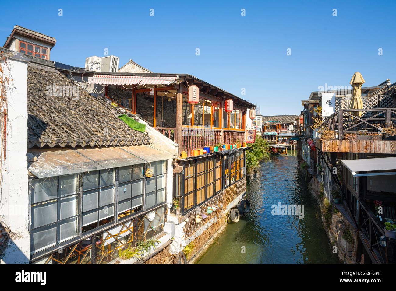 Shanghai, China. January 8, 2025. panoramic view of the canals between the characteristic old ...