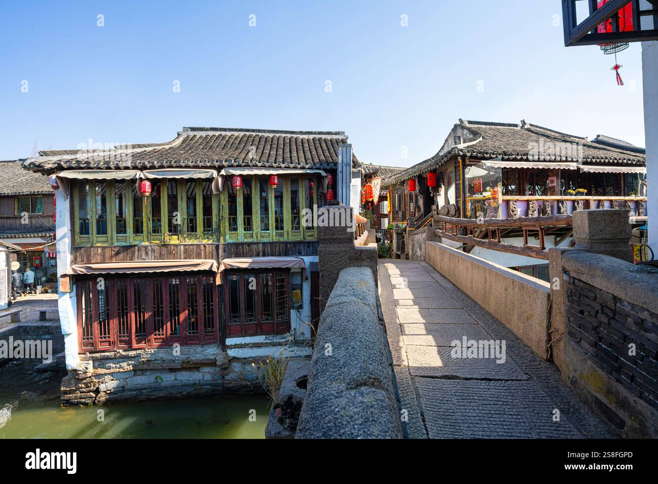 Shanghai, China. January 8, 2025. panoramic view of the canals between the characteristic old ...