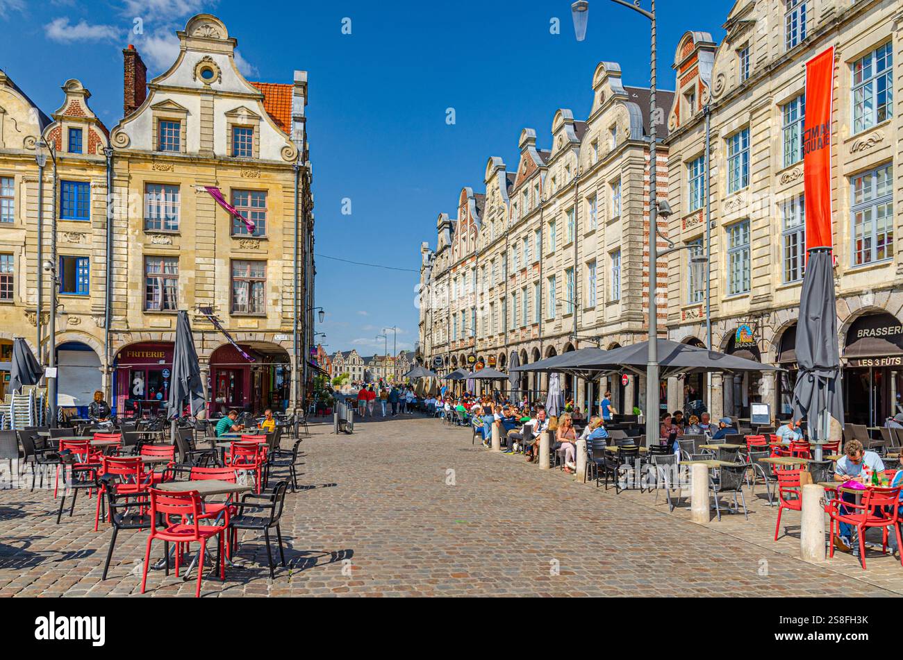 Arras, France, July 3, 2023: Flemish-Baroque-style townhouses buildings ...