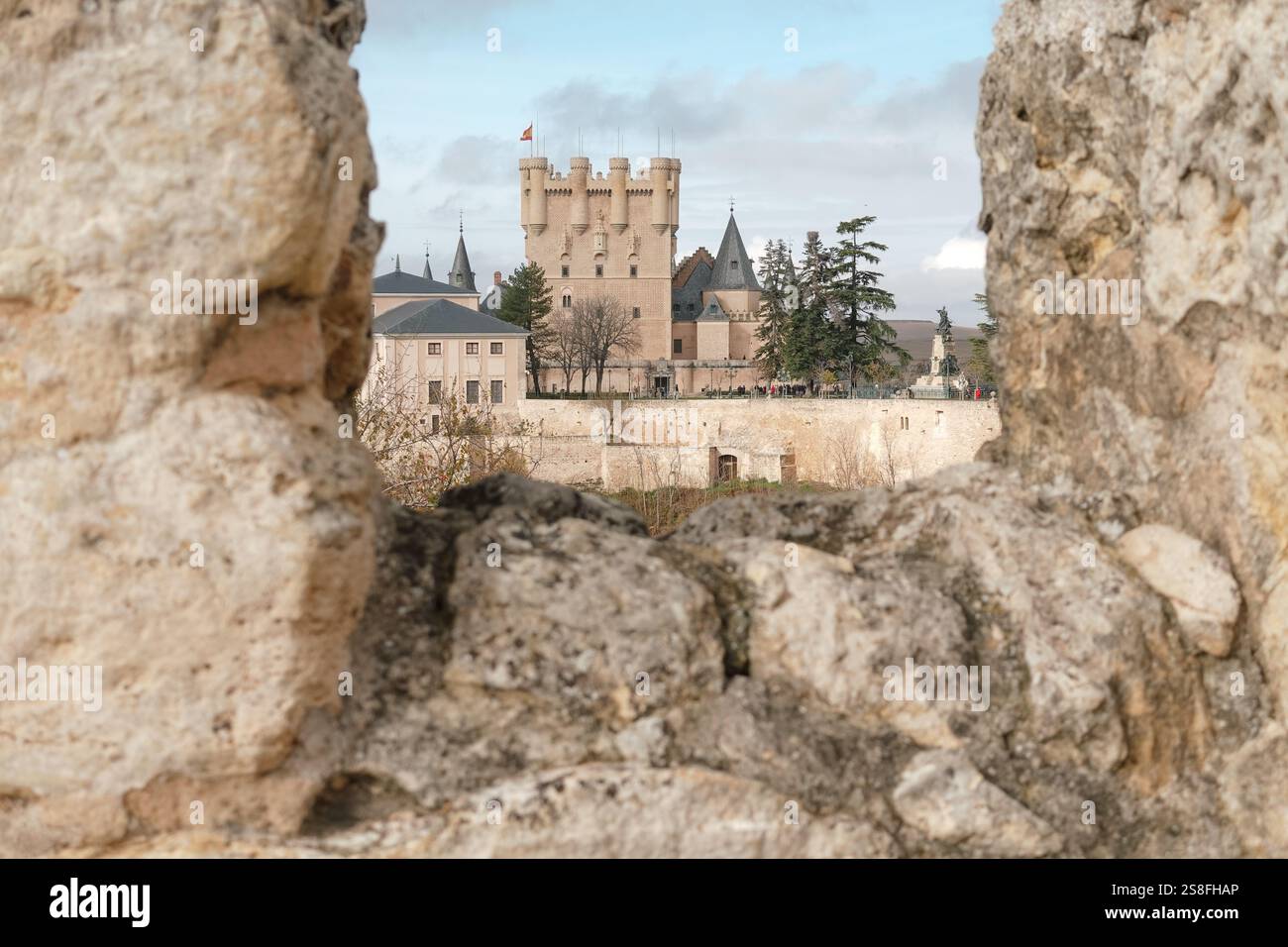 Exterior view of Alcázar de Segovia, a Romantic medieval castle in ...