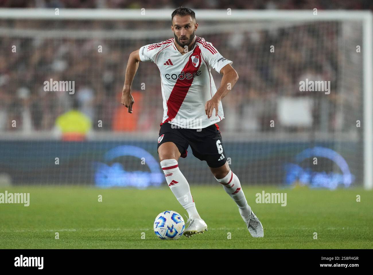 River Plate's German Pezzella plays the ball during a friendly soccer ...
