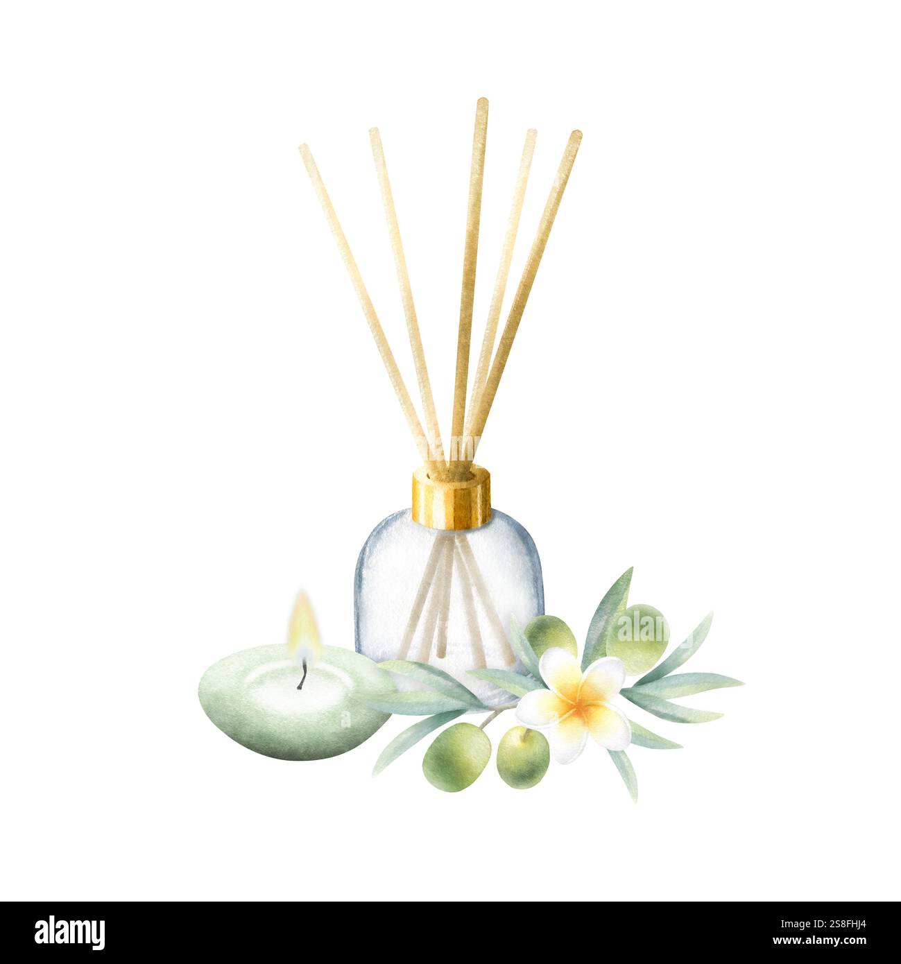Air refresher diffuser and aroma sticks, candle, olive branch and ...