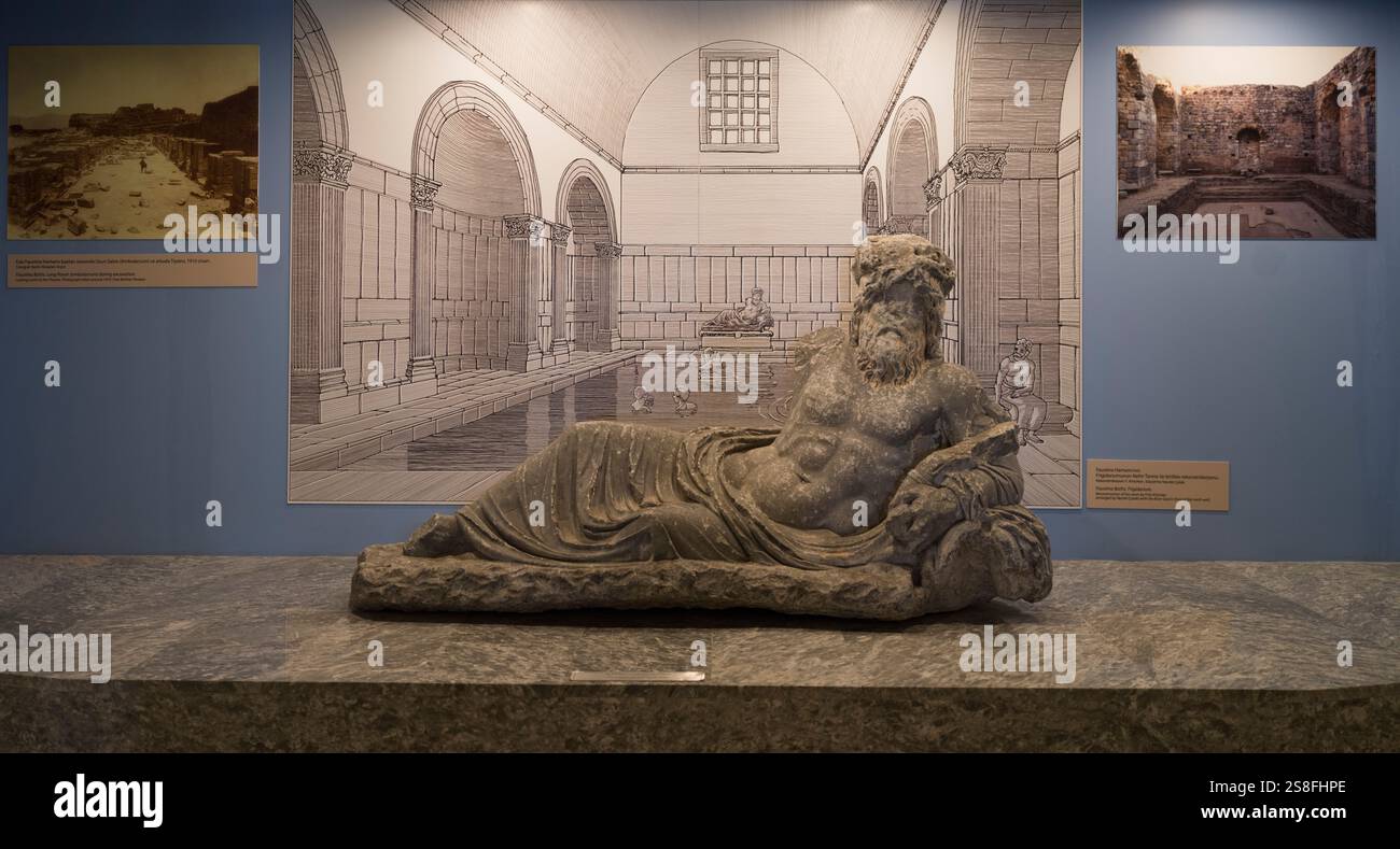 Didim, Aydin, Turkey - 09.26.2024: The statue of the river god in the ...