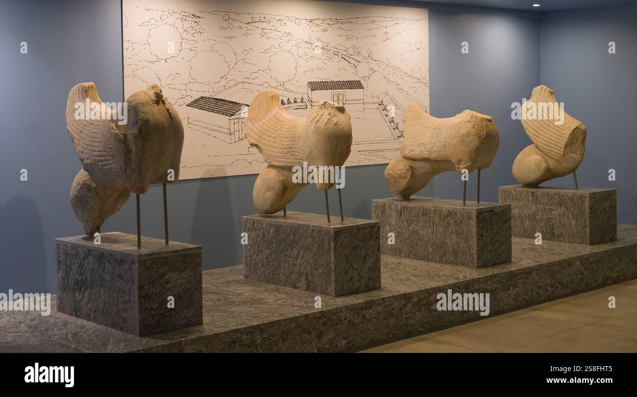 Didim, Aydin, Turkey - 09.26.2024: Ancient statues, reliefs and tools ...