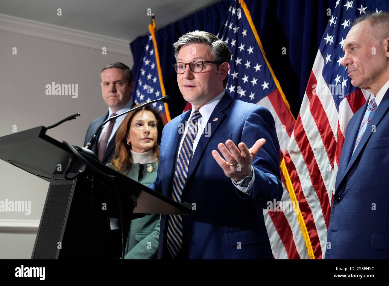 House Speaker Mike Johnson, R-La., center, joined from left by Rep ...