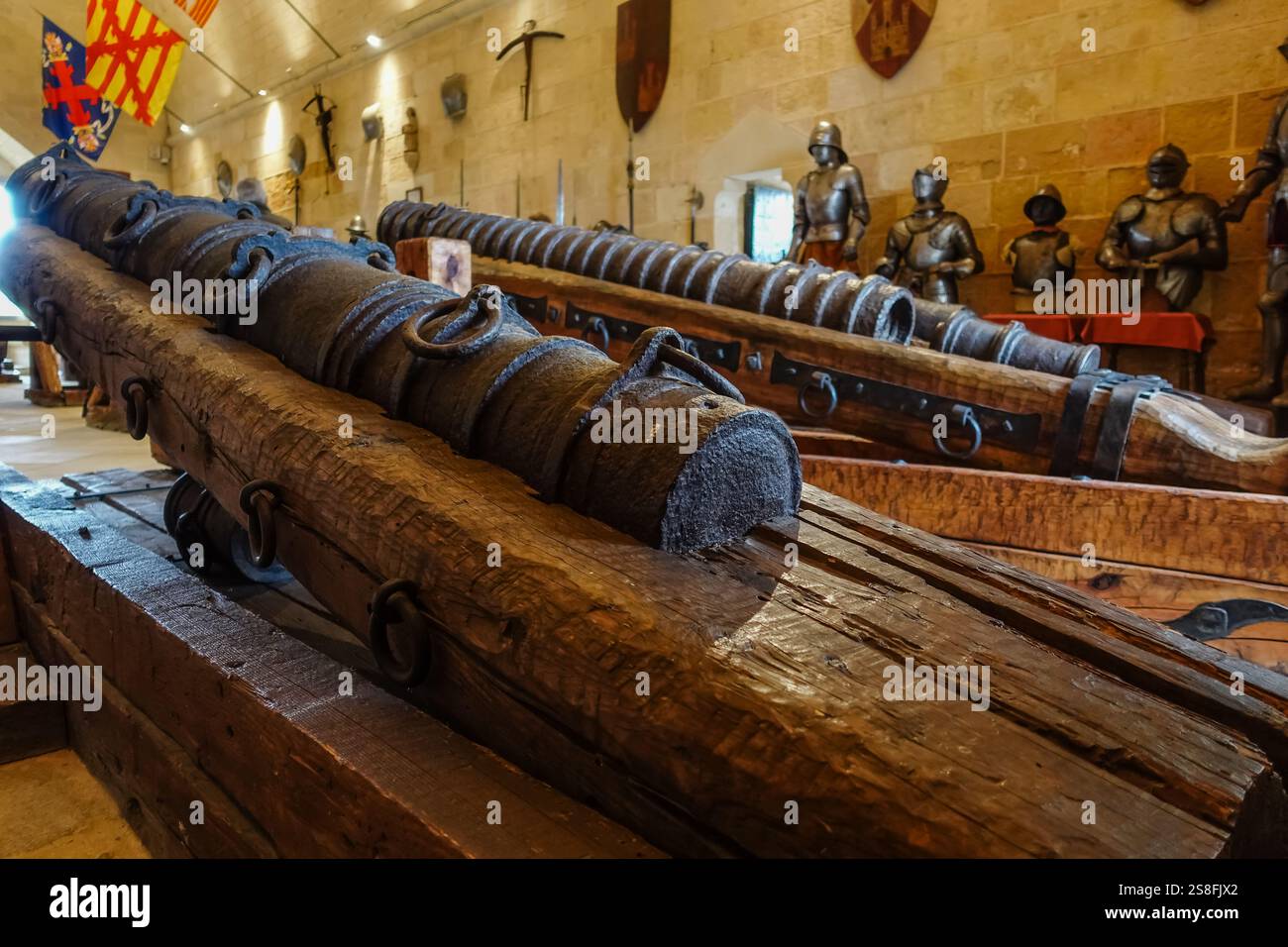Armory room inside Alcázar de Segovia, Spain. Display of medieval ...