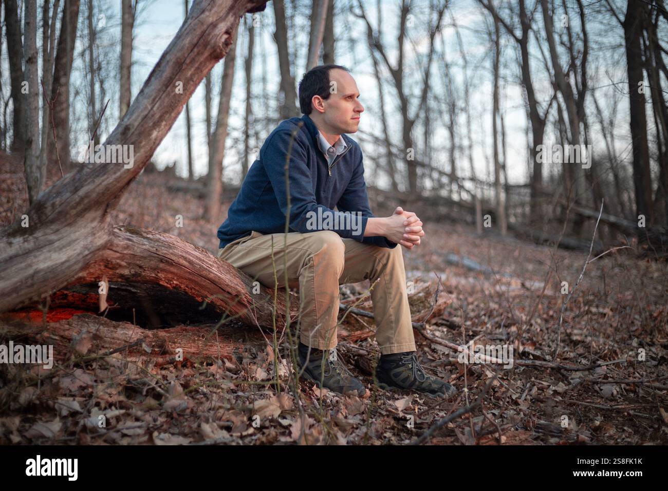 Thoughtful man in woods hi-res stock photography and images - Alamy