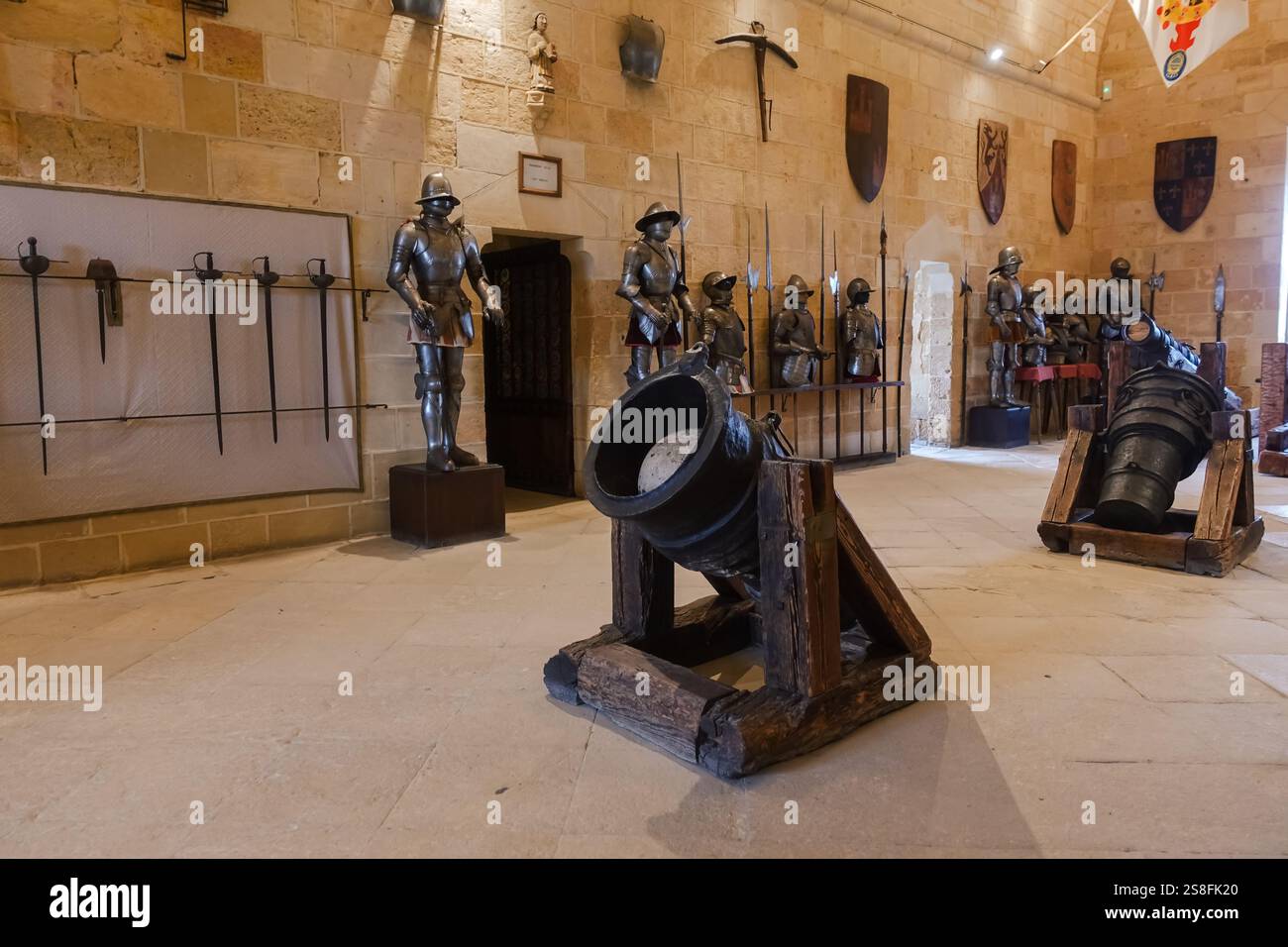 Armory room inside Alcázar de Segovia, Spain. Display of medieval ...