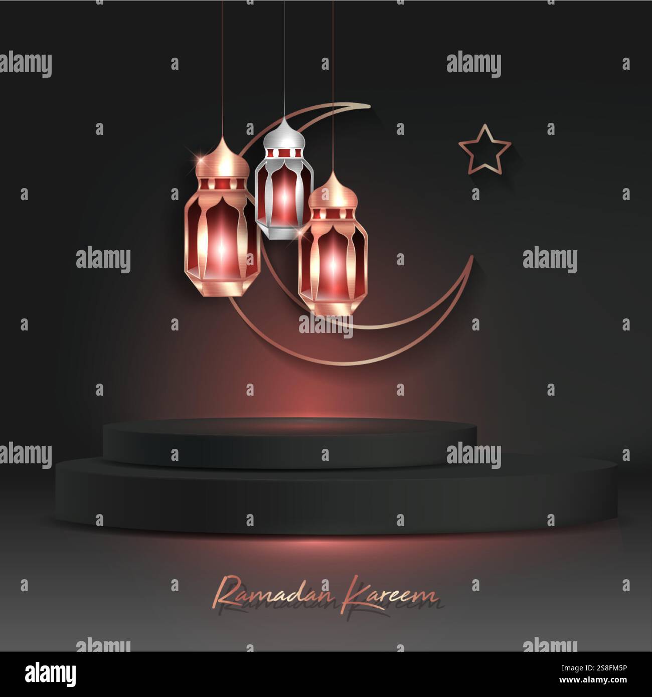 Ramadan Luxury 3D Islamic Podium with gold Arabic Hanging light Lamps ...