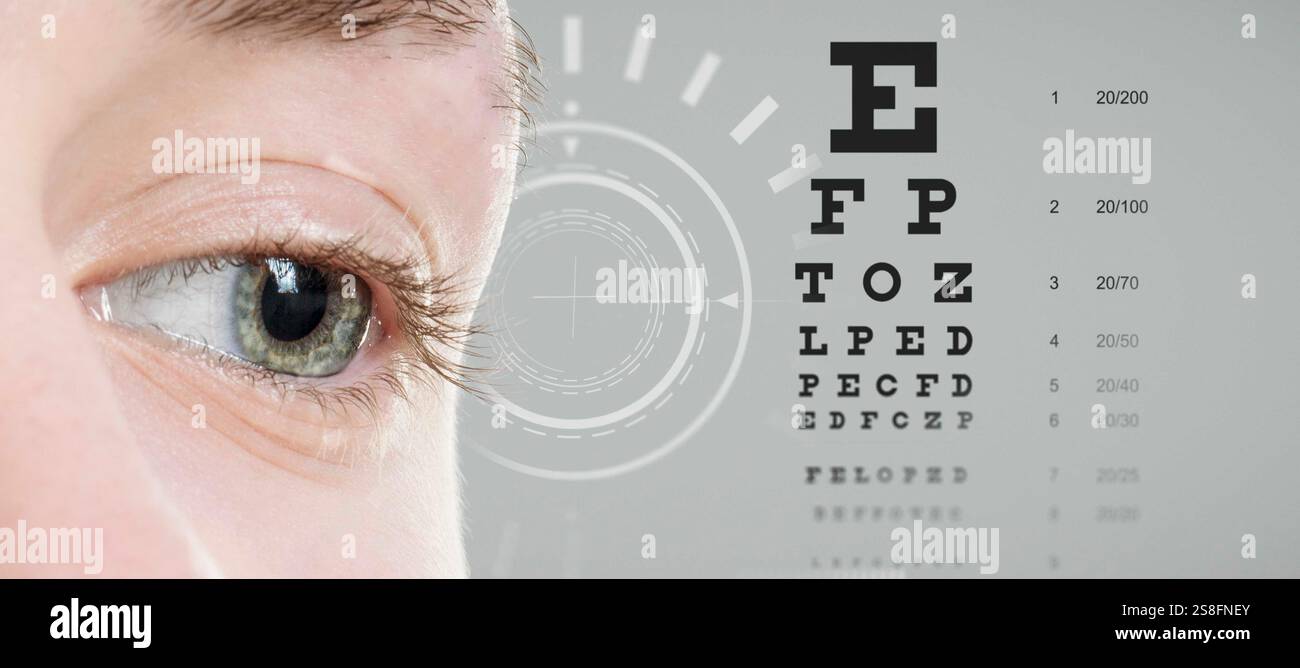 Close-Up of human Eye with Eye Chart Stock Photo - Alamy