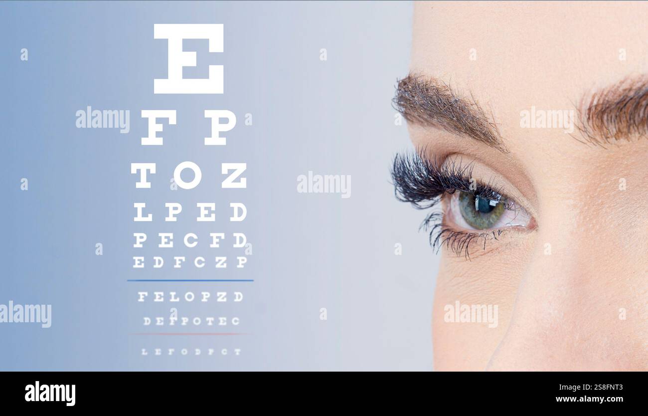 Close-Up of human Eye with Eye Chart Stock Photo - Alamy