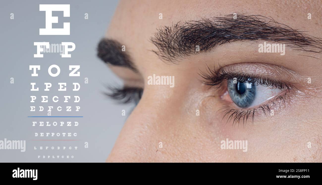 Close-Up of human Eye with Eye Chart Stock Photo - Alamy