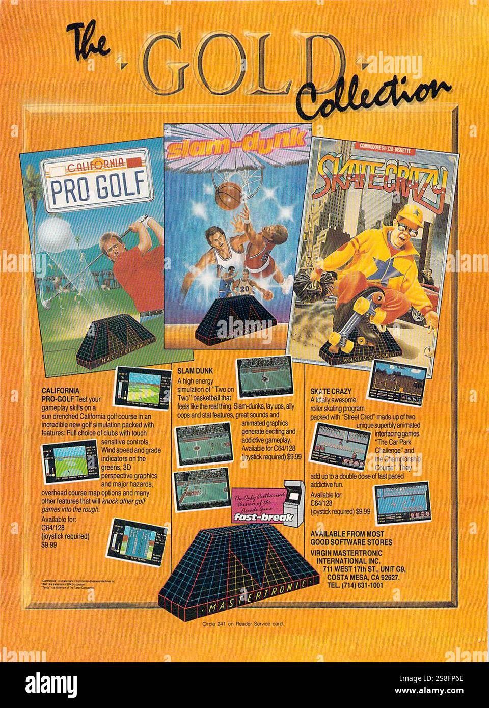 1989 Mastertronic video games gold collection ad- pro golf, slam dunk ...