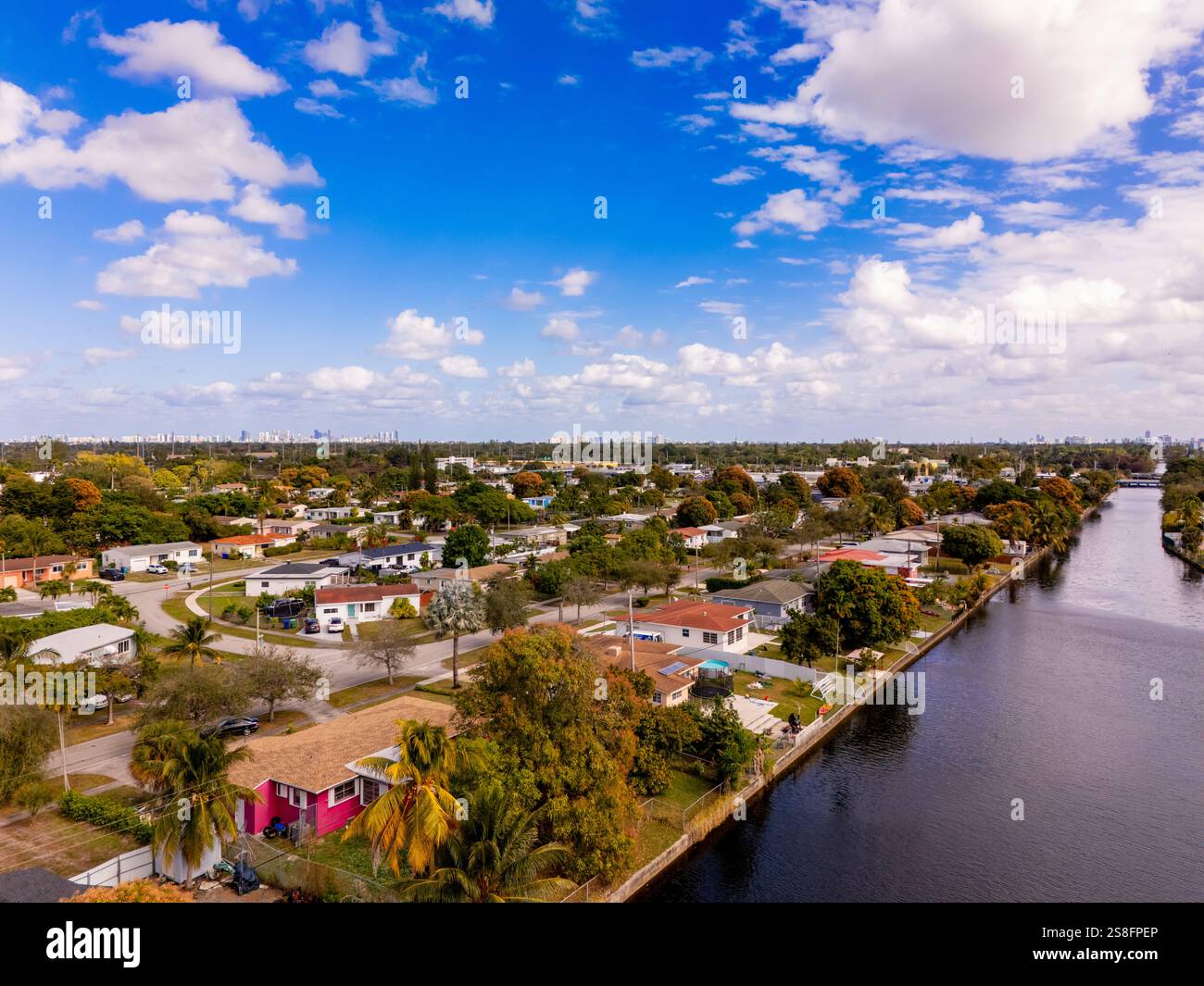 Little River Miami Florida homes on Canal C7 Stock Photo - Alamy