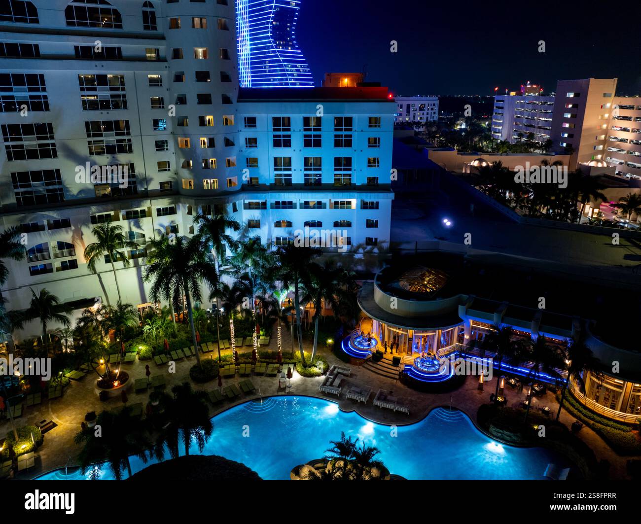 Davie, FL, USA - January 20, 2025: Night photo of the pool at Seminole ...