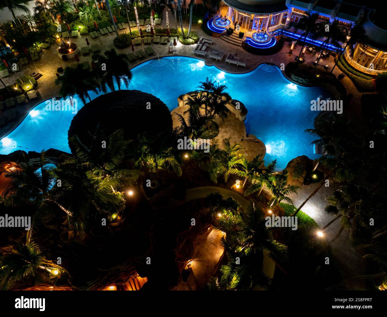 Davie, FL, USA - January 20, 2025: Night photo of the pool at Seminole ...