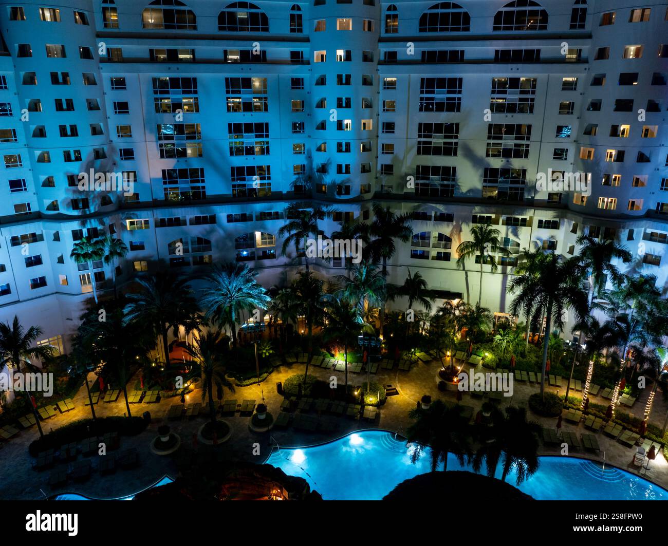 Davie, FL, USA - January 20, 2025: Night photo of the pool at Seminole ...