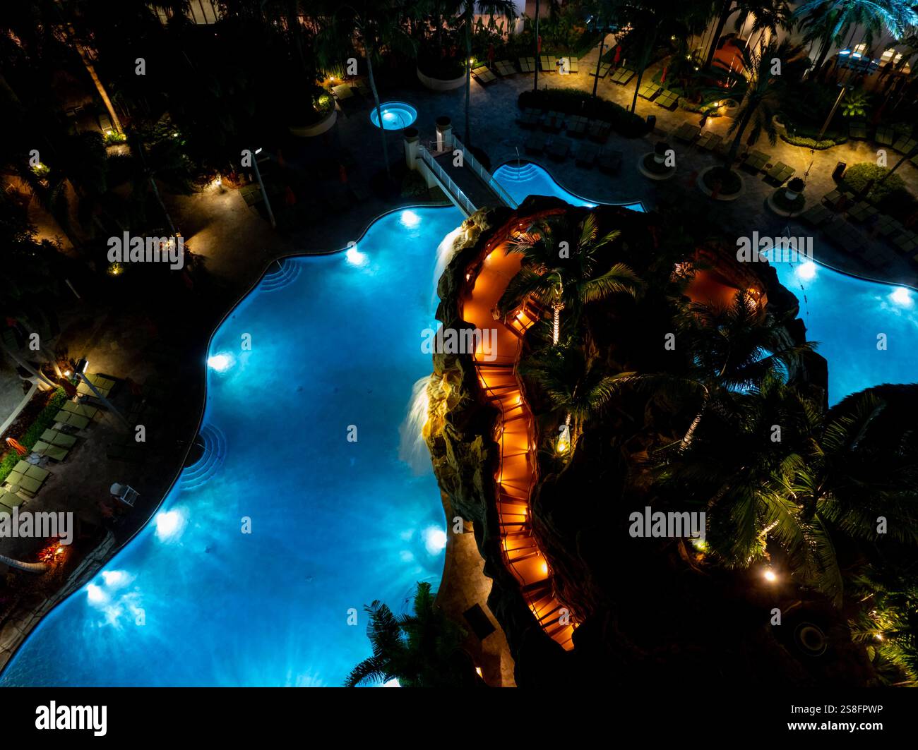 Davie, FL, USA - January 20, 2025: Night photo of the pool at Seminole ...