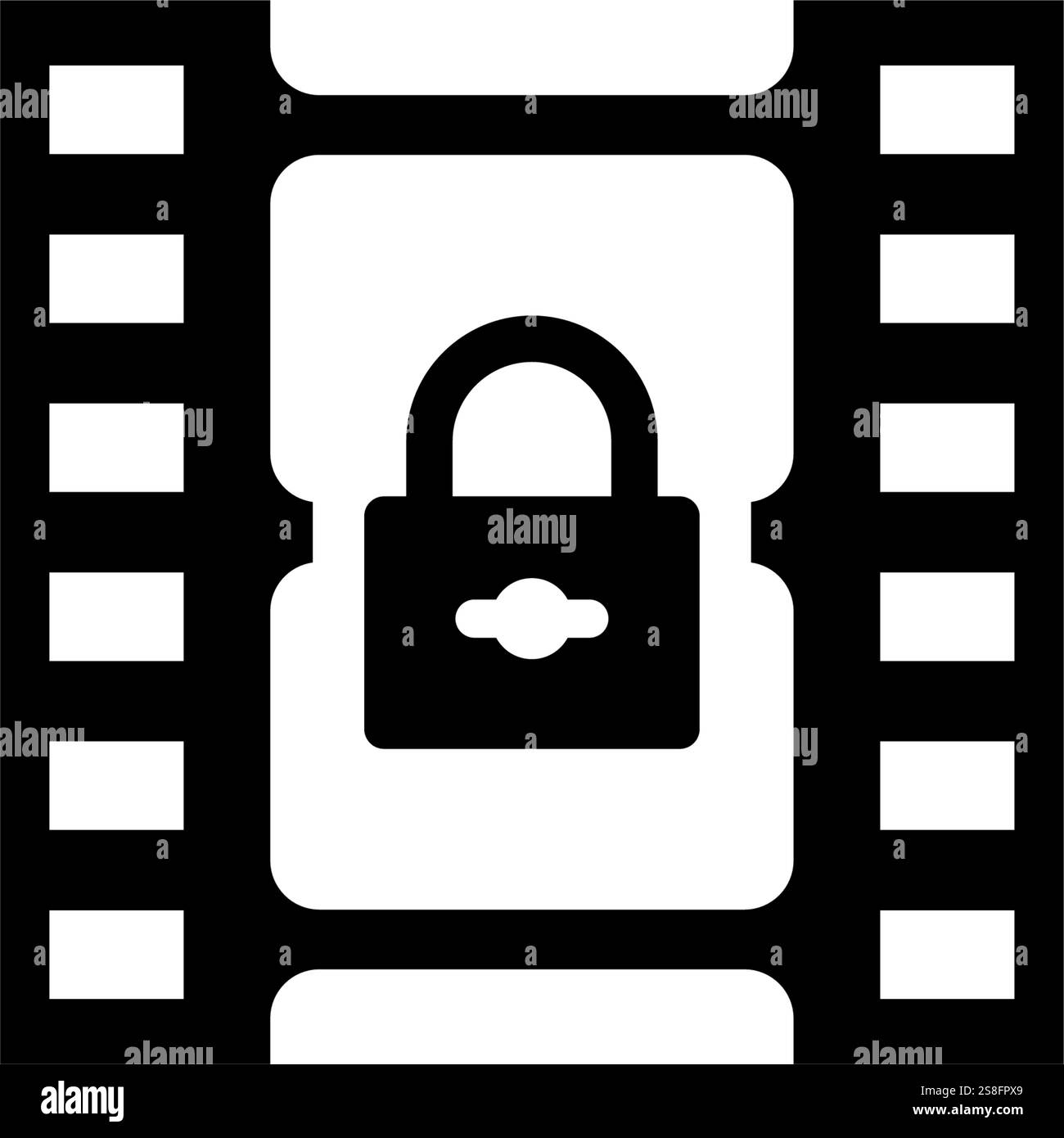 Icon of film strip with padlock, symbolizing secure media content Stock ...