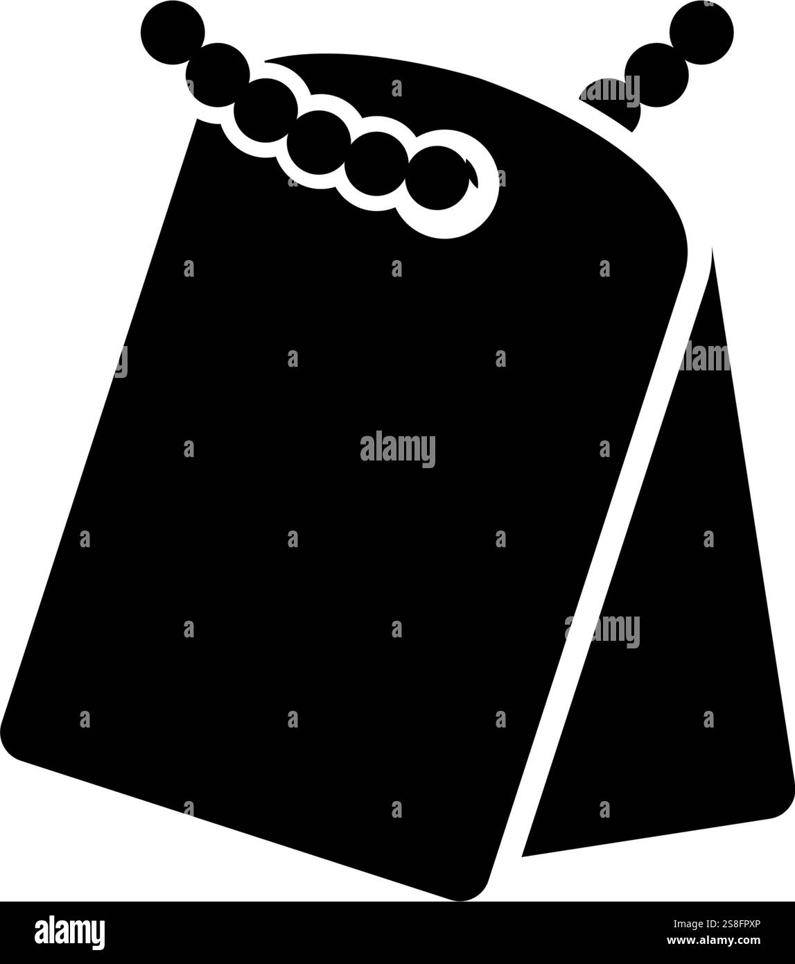 A black and white vector icon representing a military dog tag, an ...
