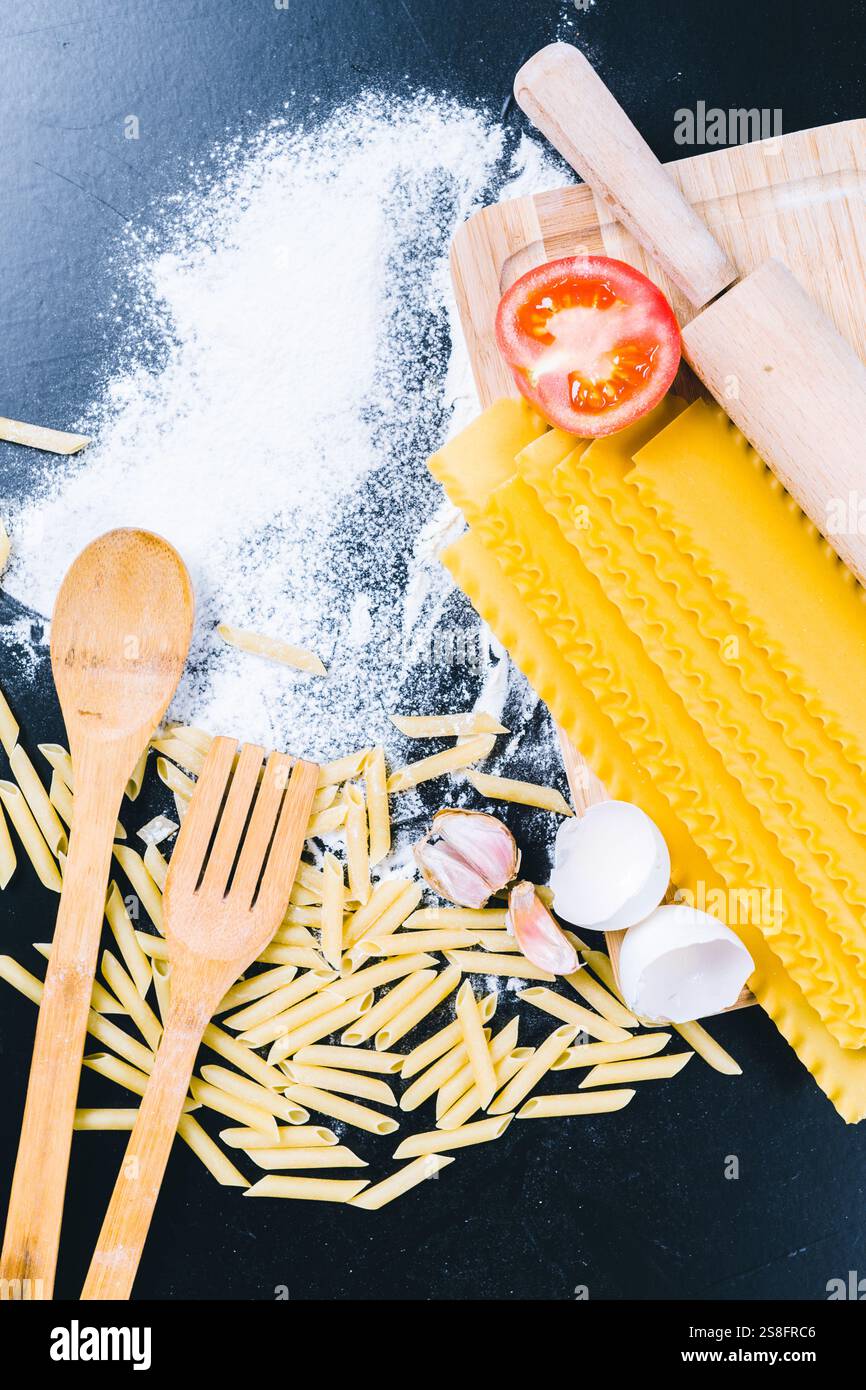 dry pasta spaghetti with ingredient Stock Photo - Alamy