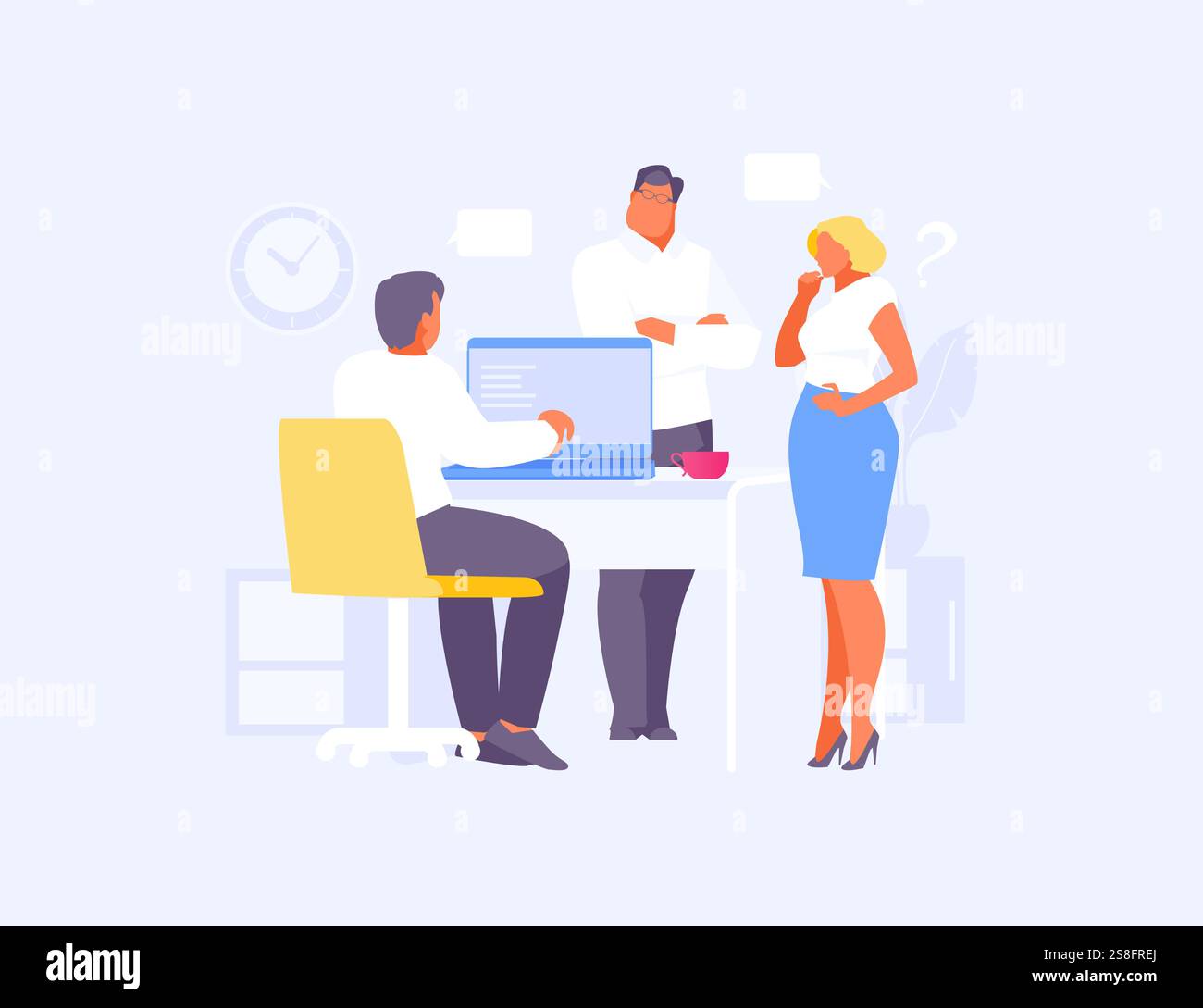 Group of business people at a computer in the office to discuss a ...