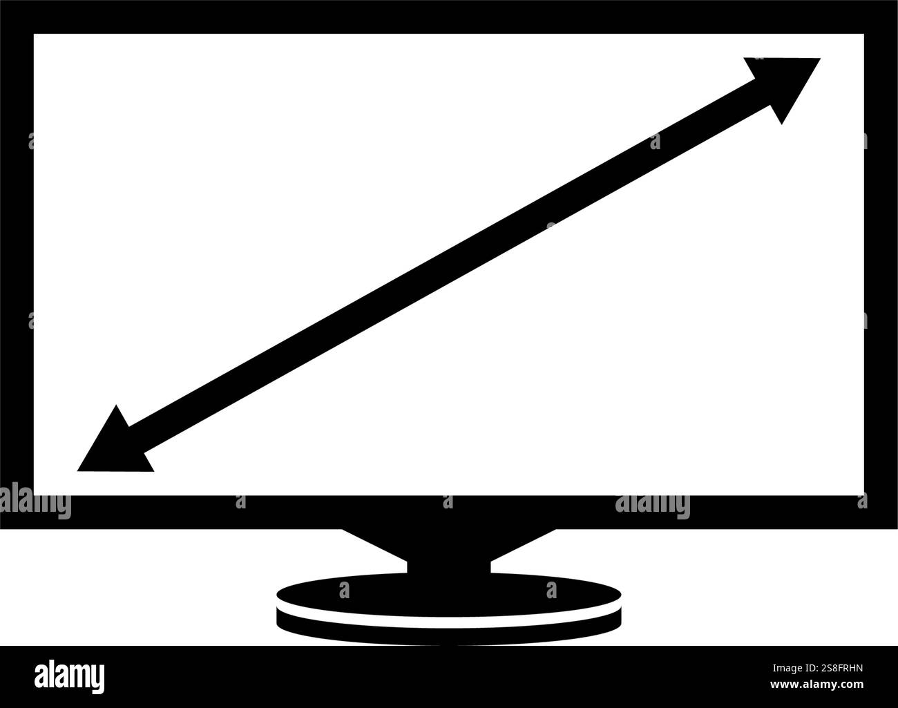 Black and white TV icon with diagonal arrow indicating screen size ...