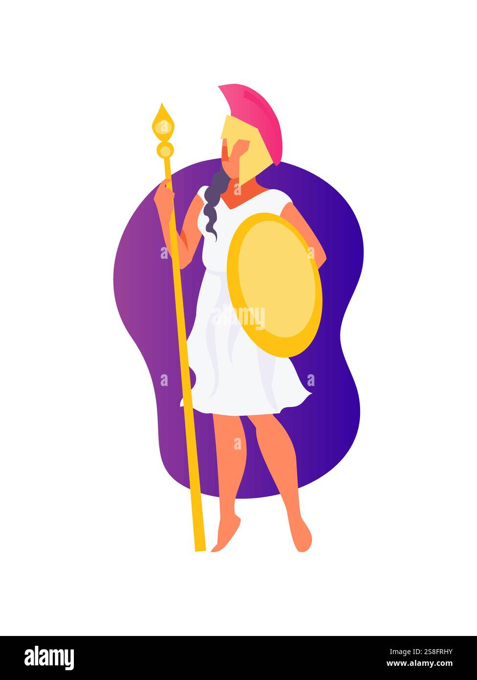 Cartoon Greek Goddess Athena with a shield and a spear. Vector ...