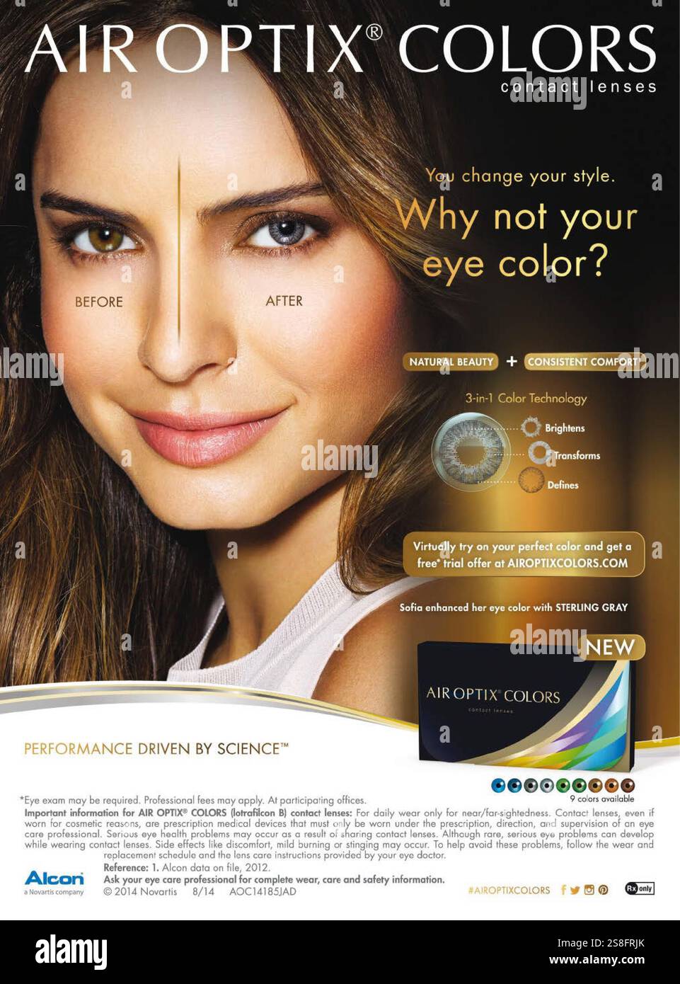 2014-2015 Alcon Novartis Air Optix Colors Contact Lenses Ad Stock Photo ...