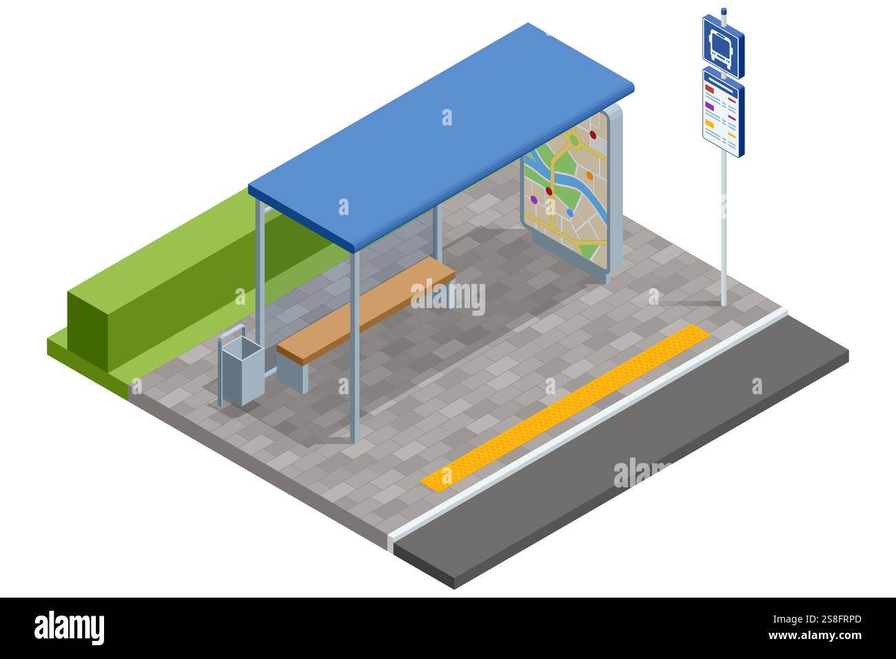 A detailed isometric vector image of a public bus stop Stock Vector ...