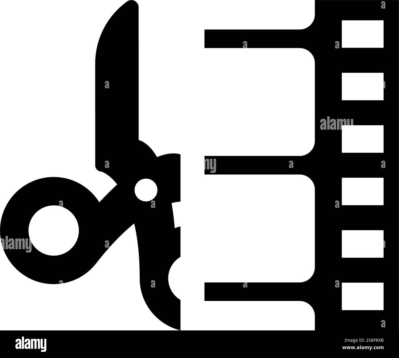 Icon of scissors slicing through a film strip, symbolizing video ...