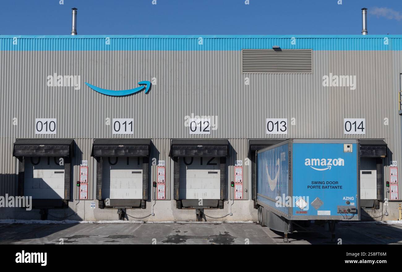 Laval, Canada. 22nd Jan, 2025. Amazon's DXT4 warehouse is seen in Laval ...
