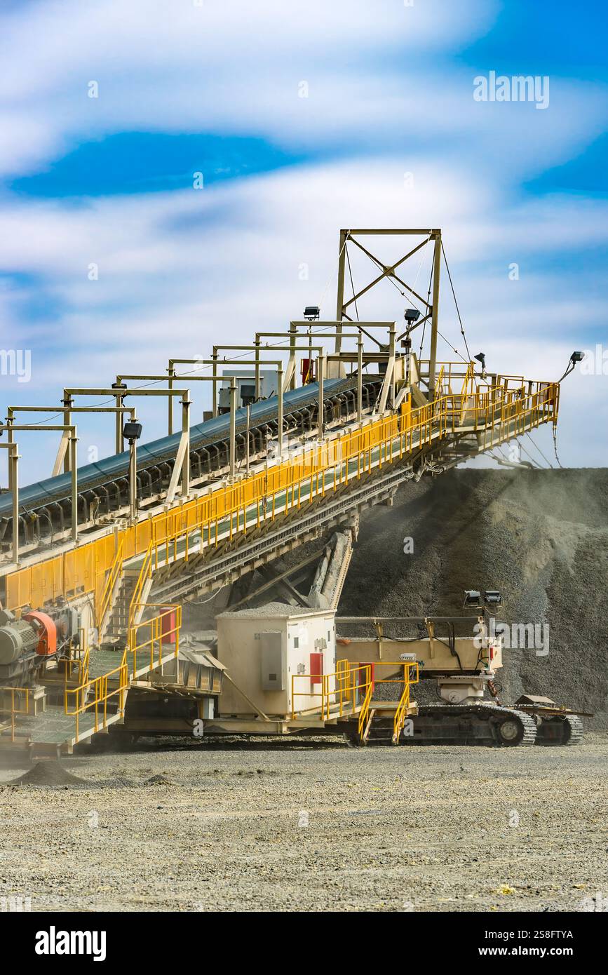 Portable conveyor belt machinery at a copper mine in Chile Stock Photo ...