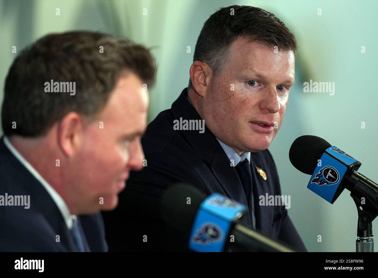 Tennessee Titans President of Football Operations Chad Brinker, right ...
