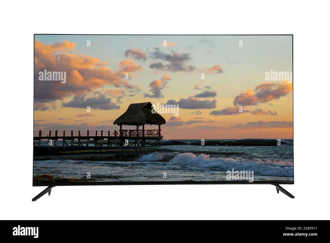 TV set with nature landscape on screen isolated on white Stock Photo ...