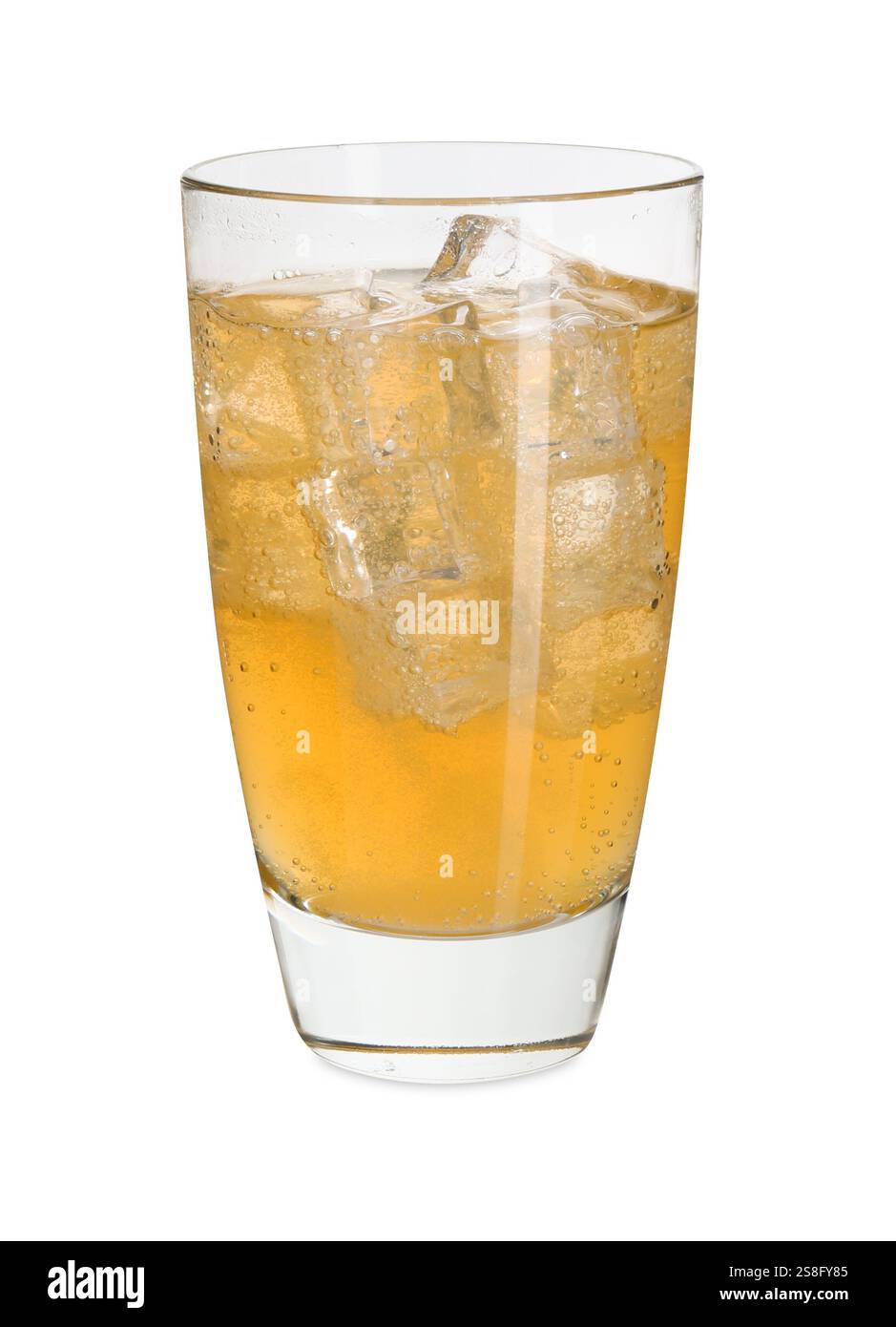 Sweet soda water with ice cubes in glass isolated on white Stock Photo ...