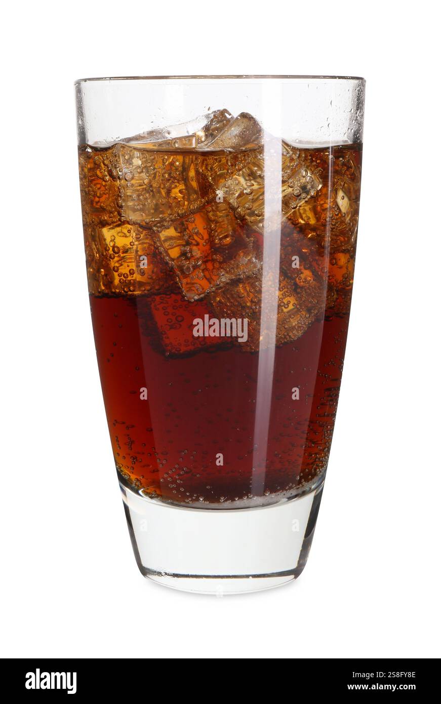 Sweet soda water with ice cubes in glass isolated on white Stock Photo ...