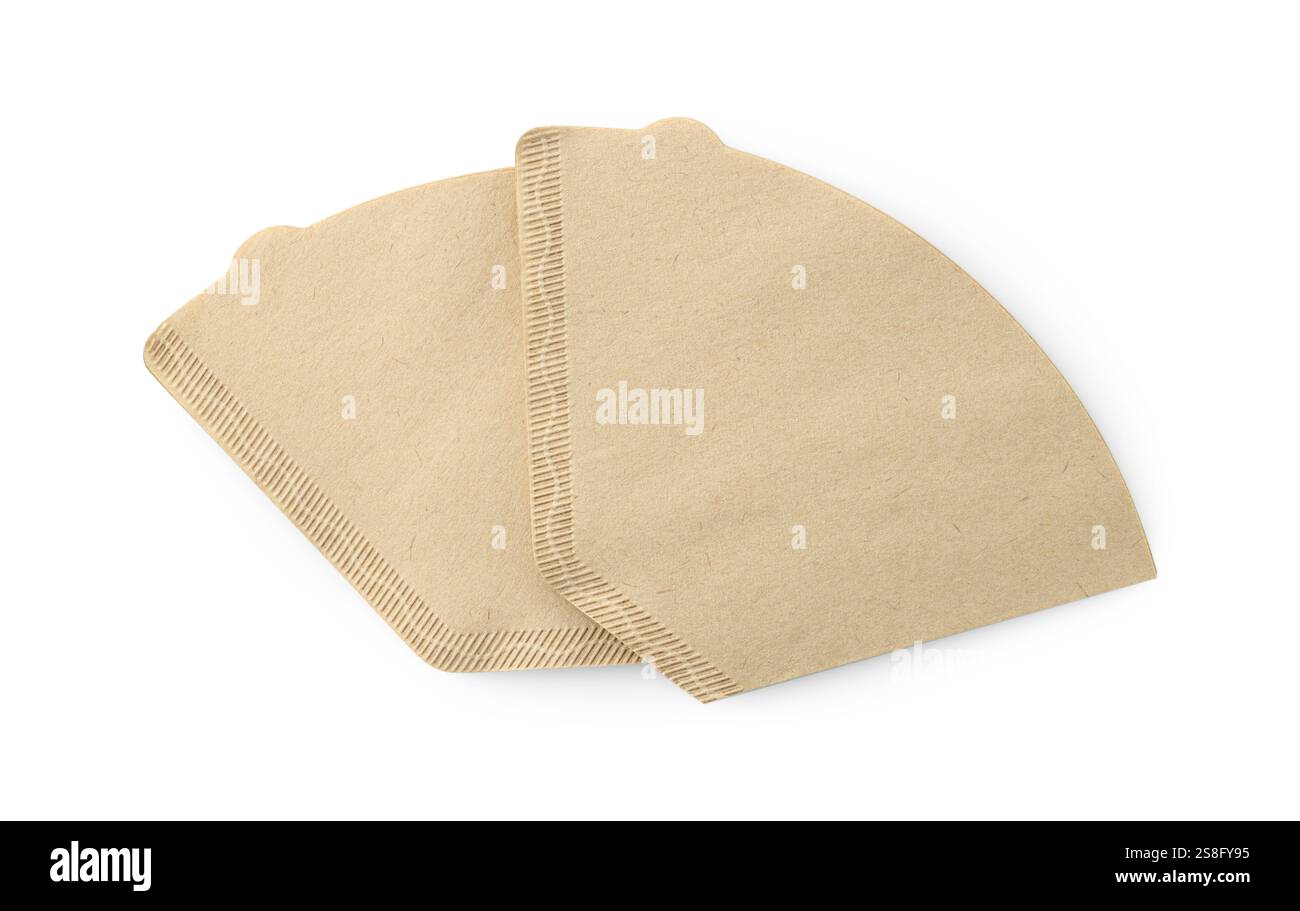 Paper coffee filters isolated on white, top view Stock Photo - Alamy