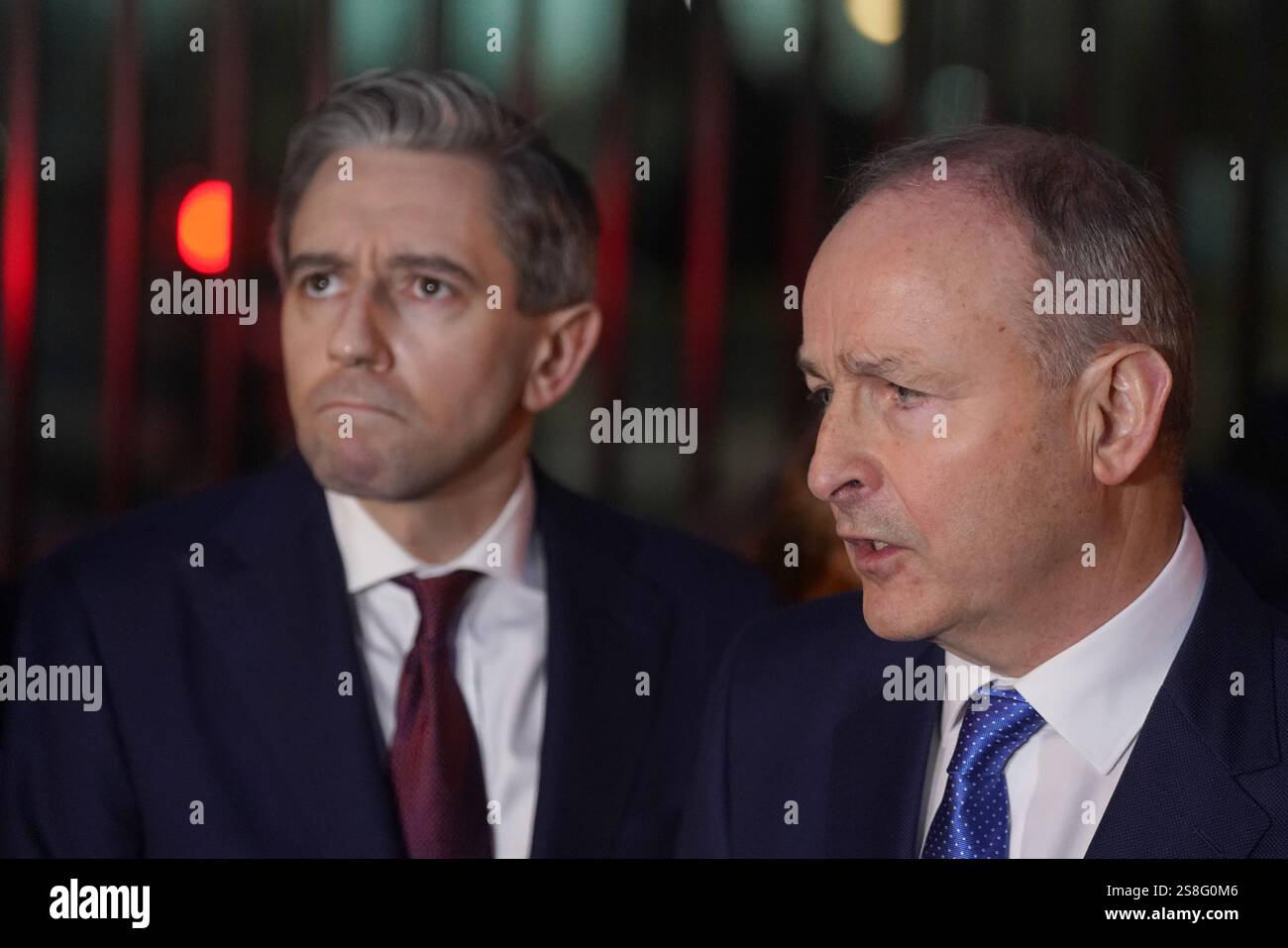 Fine Gael leader Simon Harris TD (left) and Fianna Fail leader Micheal ...