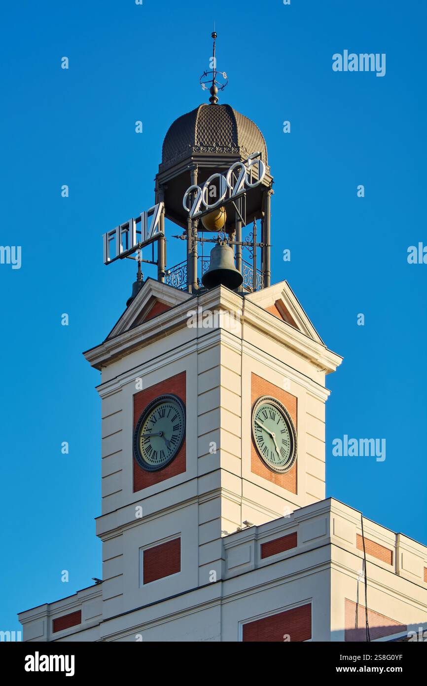 Madrid. Spain - January 22, 2025: The iconic clock tower of Puerta del ...