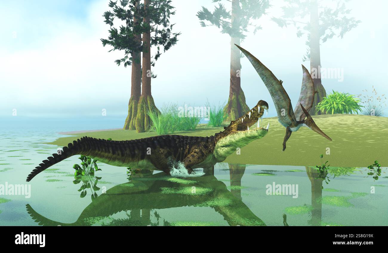 Kaprosuchus was a marine reptile that lived in rivers and swamps of the Cretaceous Period Stock ...