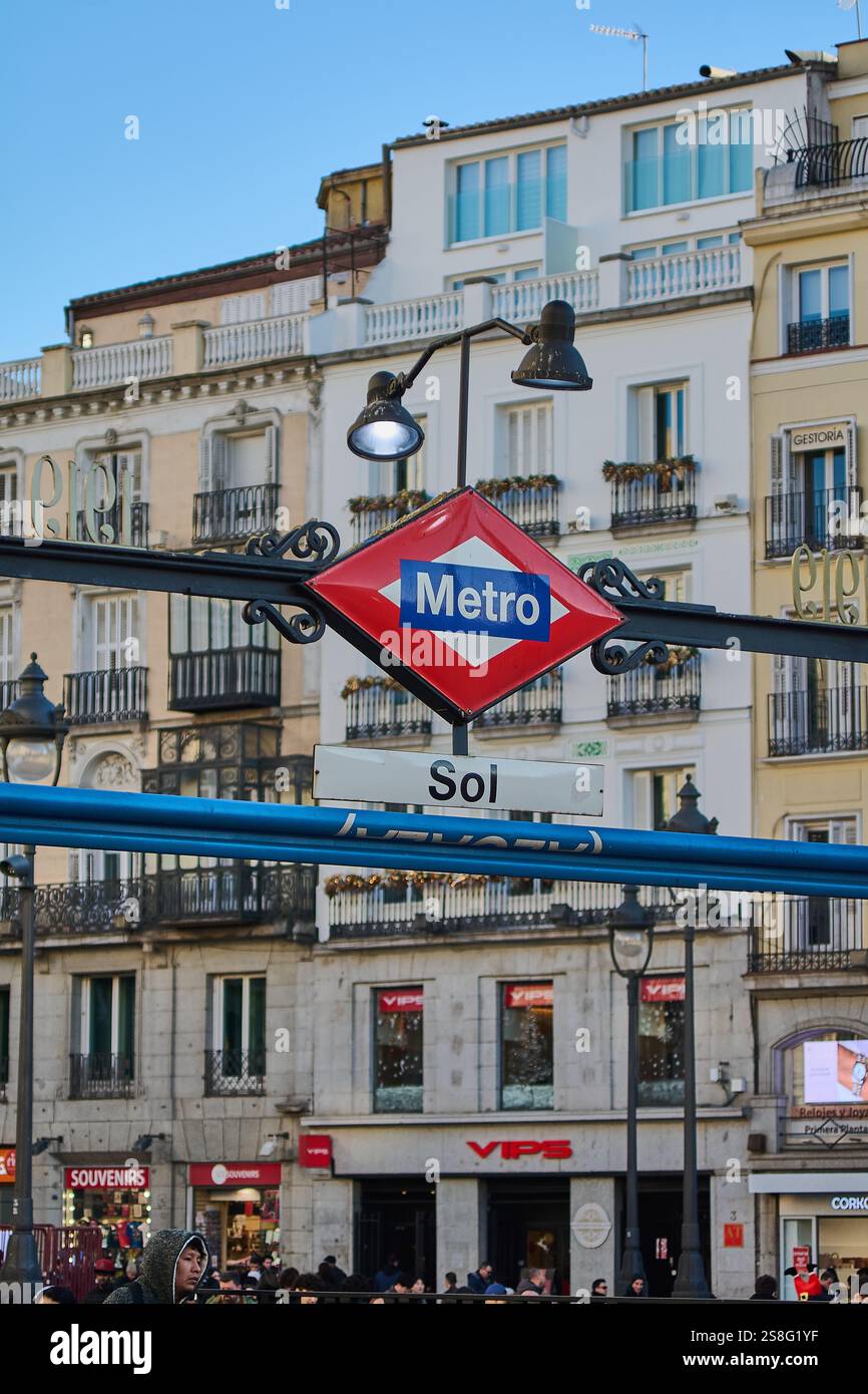 Madrid. Spain - January 22, 2025: Urban transportation. The iconic red ...
