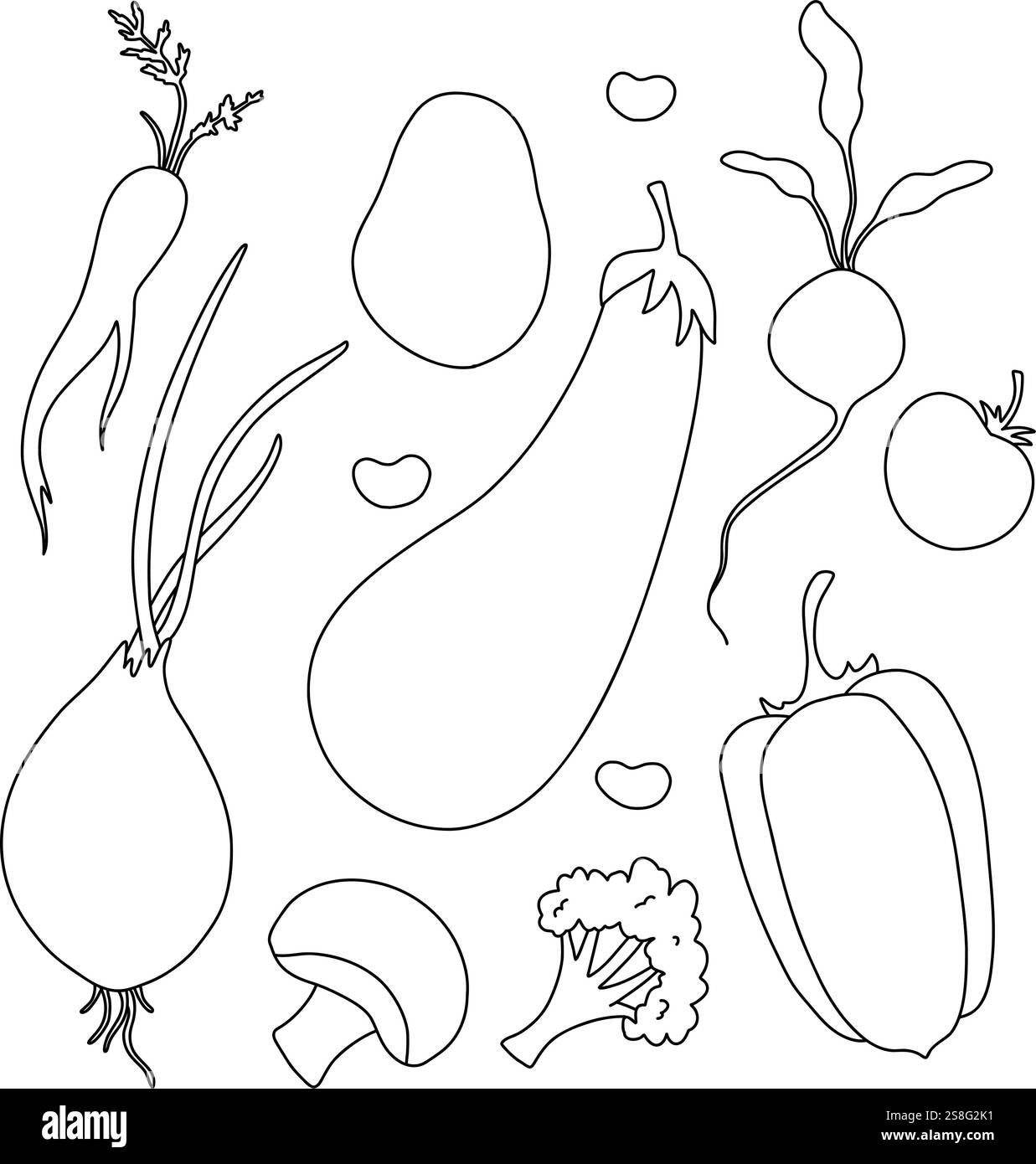 Set of vector outline vegetables for coloring, menu design, vegetarians ...