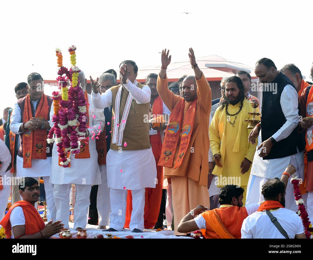 January 22, 2025: Prayagraj: Uttar Pradesh Chief Minister Yogi Adityanath with his Cabinet ...