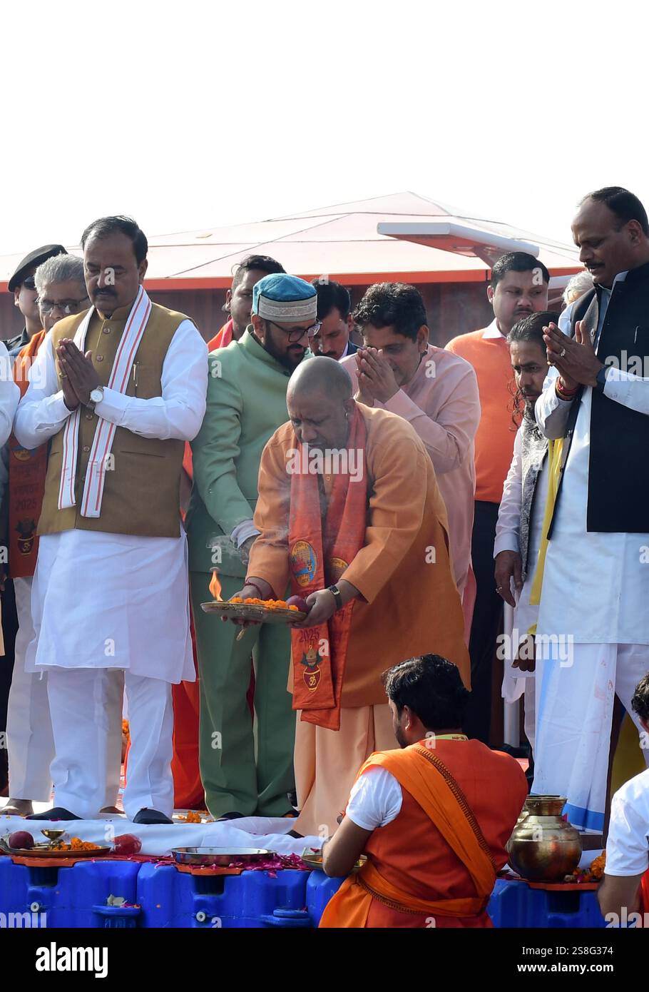 January 22, 2025: Prayagraj: Uttar Pradesh Chief Minister Yogi Adityanath with his Cabinet ...